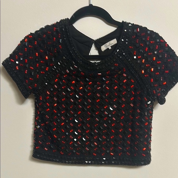 Parker | Tops | Parker Red Black Crop Top With Silk Lining With Black ...